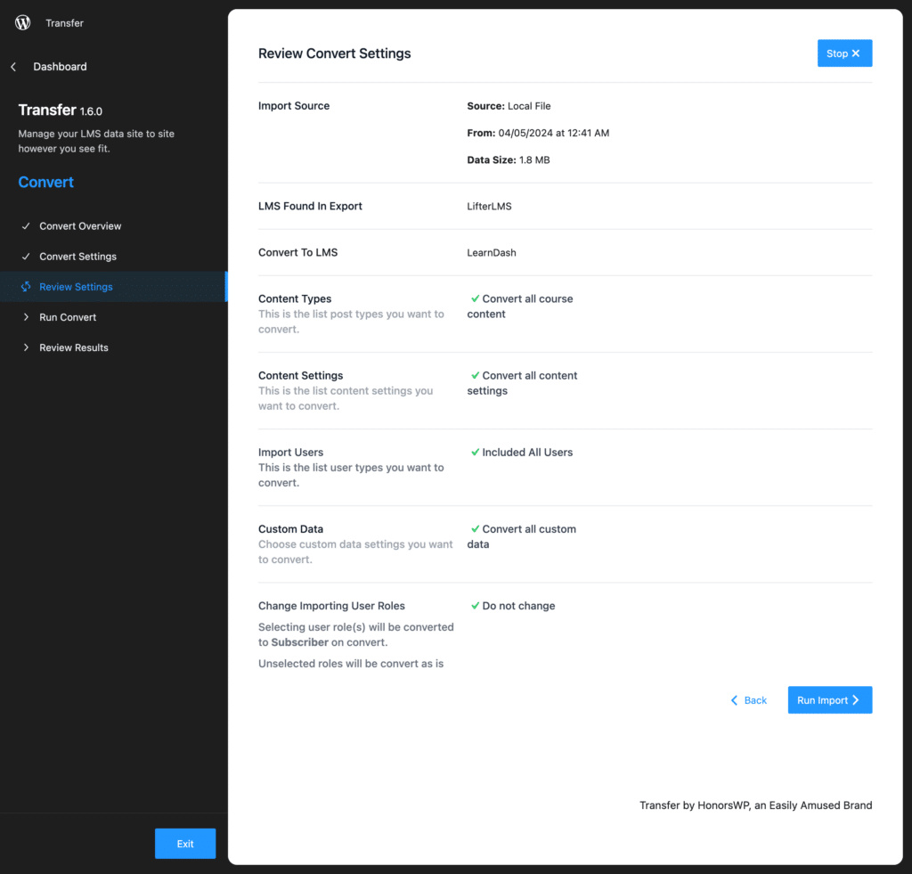 Transfer Documentation: Conversion Overview - Honors WP