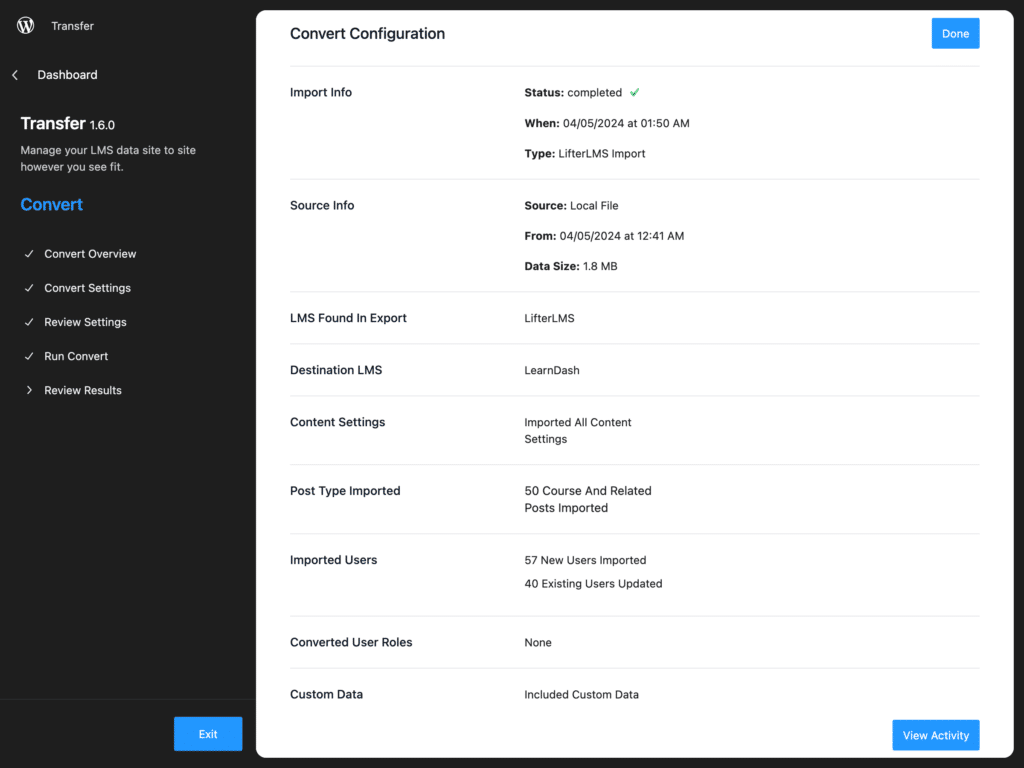 Transfer Documentation: Conversion Overview - Honors WP